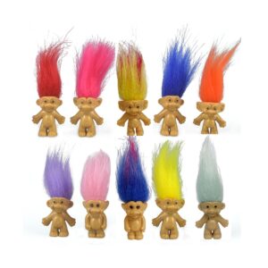 yintlilocn 10pcs mini troll dolls, pvc vintage trolls lucky doll mini action figures 1.2" cake toppers chromatic adorable cute little guys collection, school project, arts crafts, party favors