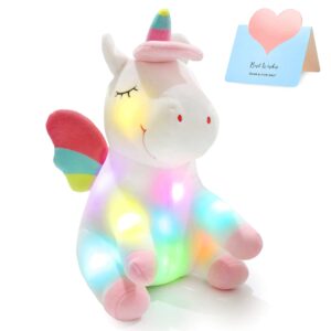 athoinsu 12'' light up unicorn stuffed animal soft plush toy with colorful led night lights glowing birthday children's day valentine's day gifts for girls toddler kids women