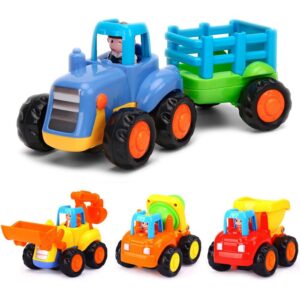 yiosion push and go friction powered cars construction vehicles toy set tractor bulldozer mixer truck dumper for 1 2 3 year old baby toddlers boys gifts