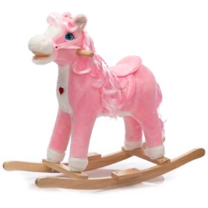 hollyhome child princess rocking horse riding rocker with sound pretend play stuffed animal ride on toy pink