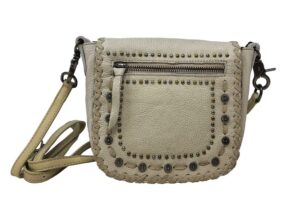 mmontana west real leather messenger purse crossbody purse conchos stitching beige