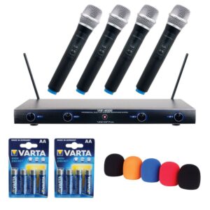 vocopro vhf-4000-2 professional quad vhf wireless microphone system with ws-5 microphone windscreen set and aa lr6 alkaline battery (4-pack)