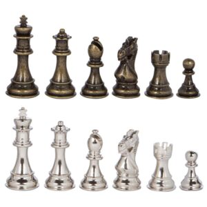 frankfort silver and bronze metal chess pieces with 3.75 inch king and extra queens, pieces only, no board