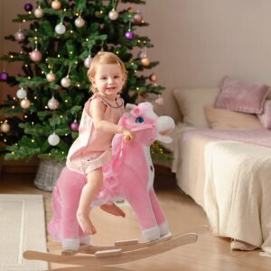 HollyHOME Child Princess Rocking Horse Riding Rocker with Sound Pretend Play Stuffed Animal Ride On Toy Pink