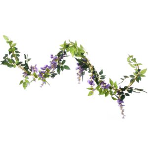 uupp 2pcs 6.6ft artificial flowers vines silk wisteria artificial garlands fake hanging green leaf flower ivy vines for home garden wedding arch decor, purple