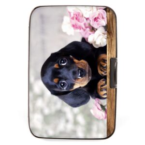 fig design group dachshund puppy flowers rfid secure theft protection credit card armored wallet