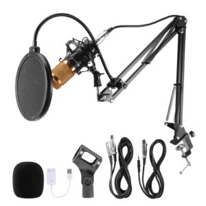 voilamart usb streaming podcast microphone, condenser microphone set bm-800 with adjustable recording, suspension scissor arm stand, shock mount, podcast condenser microphone for youtube, recording