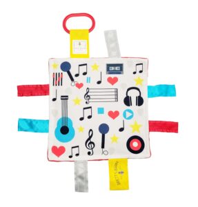 baby jack & co 8x8” music lovey tag toys for babies - baby crinkle toys - crinkle toys for baby - soft & safe - learn shapes & colors - ideal baby toy - bpa free w/stroller clip