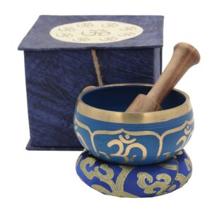 dharmaobjects® tibetan blue yoga meditation om singing bowl mallet cushion box gift set (navy blue)