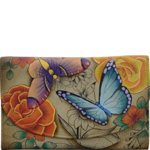 anna by anuschka women's geniune leather hand painted large three fold checkbook clutch wallet - floral paradise tan