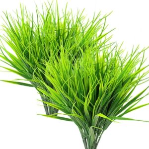 8 pcs artificial outdoor plants, fake plastic greenery shrubs wheat grass outdoor window box verandah hanging planter indoor outside home garde