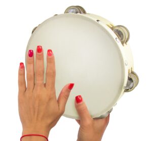 tambourine 8 inch double row jingles - handheld tambourine for church kids adults