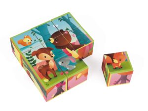 janod kubkid - 9 blocks - forest animals puzzle, one color