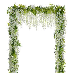 lvydec wisteria artificial flowers garland, 4pcs total 28.8ft white artificial wisteria vine silk hanging flower for home garden outdoor ceremony wedding arch floral decor