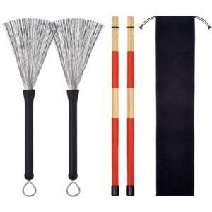 drum sticks drum wire brushes drum brushes drum sticks retractable brushes drums sticks drum brushes set for jazz acoustic music lover gift total 2 pairs with portable storage bag