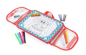 ezdesk travel activity kit, lap desk with cushion, premium activity kit with writing and craft supplies, 30-piece set, ‎12" x 19", multicolor