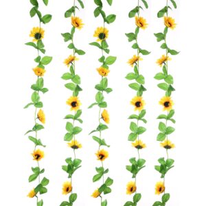 uupp 2pcs 7.8ft artificial sunflowers garland silk fake flower ivy vines sunflower decor for home garden wedding party arch