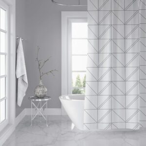 horizon home essentials modern luxury geometric shower curtain for bathroom (white and grey)