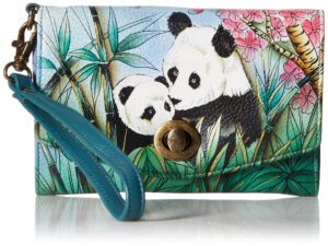 anna by anuschka hand painted women’s genuine leather - vintage wristlet clutch - lovable pandas