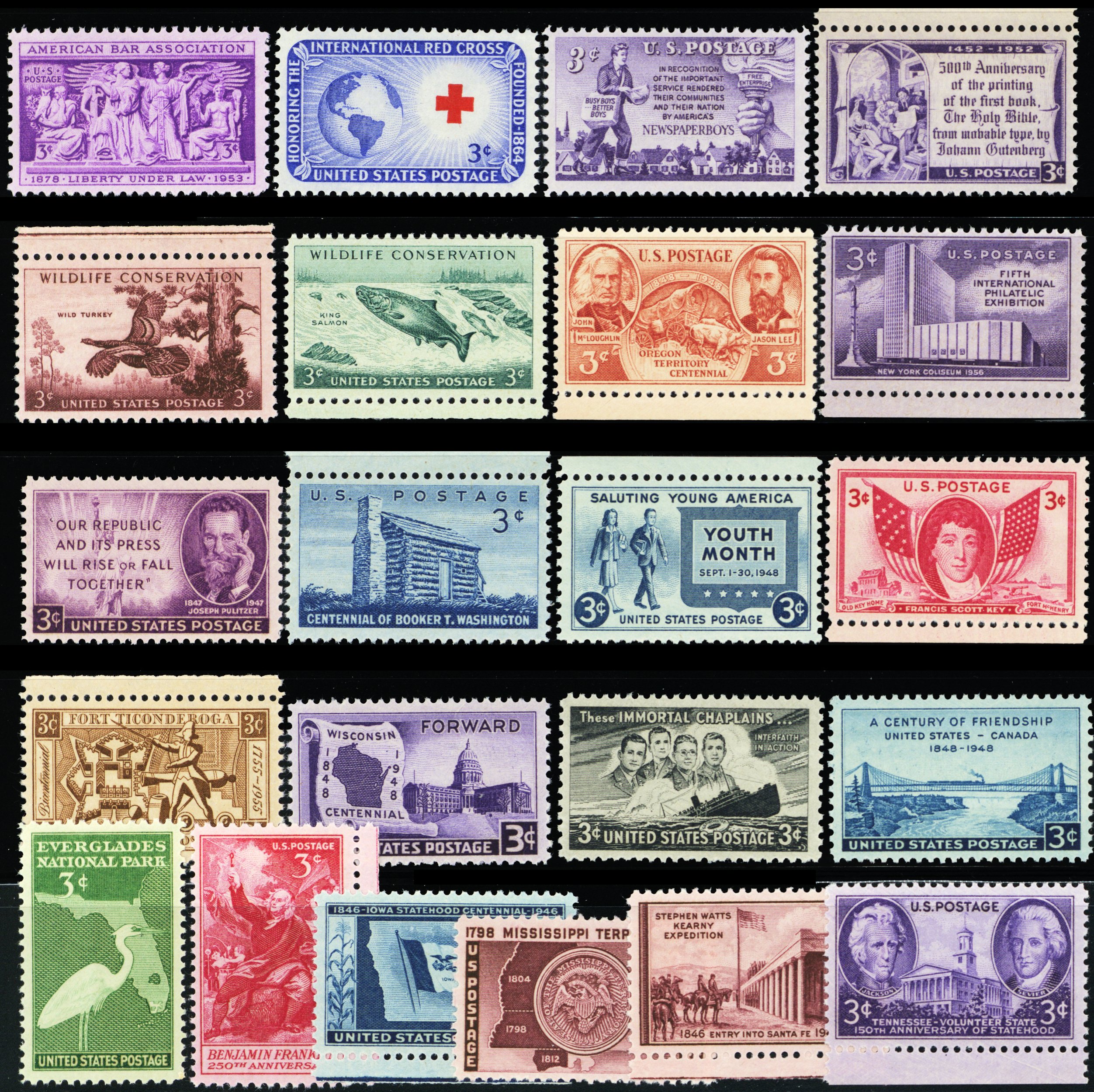 PACK 1-50 Different Mint Vintage Collectible 3 Cent U.S. Postage Stamps All Over 60 Years Old