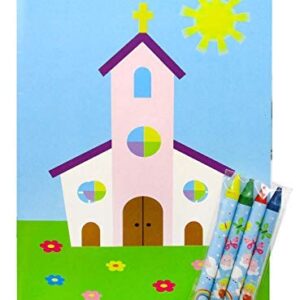 Tiny Mills Christian Religious Coloring Book Set for Kids with 12 Coloring Books and 48 Crayons Favor Bag Filler Sunday School VBS Rewards Basket Fillers Church Carnivals