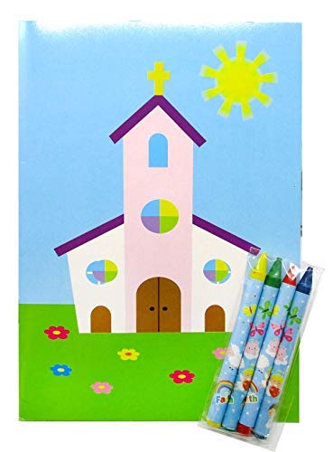 Tiny Mills Christian Religious Coloring Book Set for Kids with 12 Coloring Books and 48 Crayons Favor Bag Filler Sunday School VBS Rewards Basket Fillers Church Carnivals