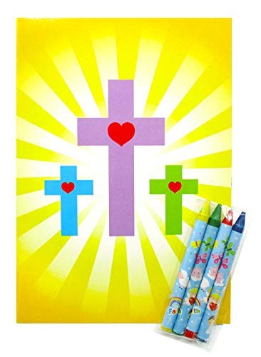 Tiny Mills Christian Religious Coloring Book Set for Kids with 12 Coloring Books and 48 Crayons Favor Bag Filler Sunday School VBS Rewards Basket Fillers Church Carnivals