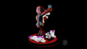 quantum mechanix deadpool unicorn selfie q-fig max toons figure, multi-colored