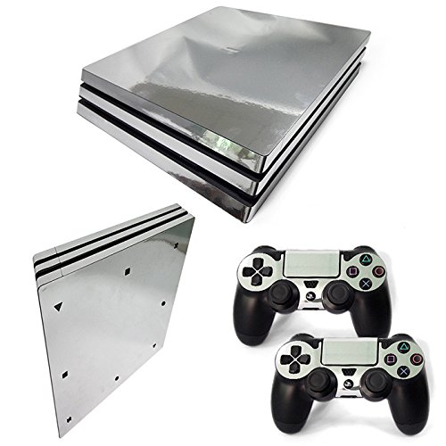 WPS Protecive Vinyl Decal Skin/Stickers Wrap Cover for PS4 Pro Console and DualShock 4 Controller Skin Set - Playstation 4 pro (Silver Glossy)