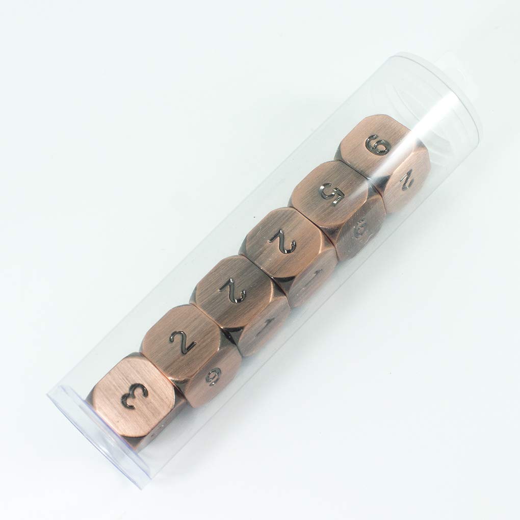 Bronze Metal D6 Dice - Set of Six, Antique Finish