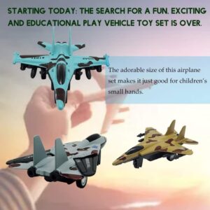 UiiQ Pull Back Airplane Toy Set Die Cast Metal Military Themed Fighter Jets, Good for Kids Toy Set Collection - 4 Pcs (Blue)