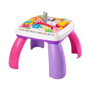 fisher-price baby & toddler toy laugh & learn around the town learning table, pink with music lights & activities for infants ages 6+ months