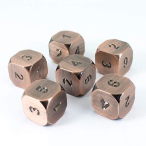 Bronze Metal D6 Dice - Set of Six, Antique Finish