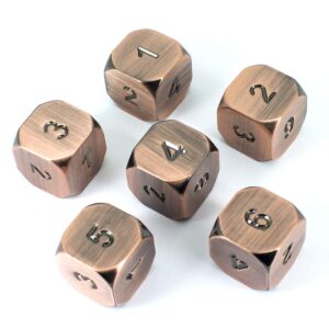 bronze metal d6 dice - set of six, antique finish