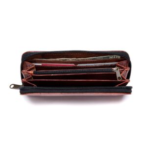 tree tribe handmade leaf leather women's zip wallet - cards + cash + coin purse - brown