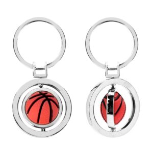 iskybob 2 pack creative rotating basketball keychain, metal pendant key ring keyfob gift