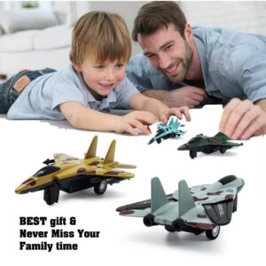 UiiQ Pull Back Airplane Toy Set Die Cast Metal Military Themed Fighter Jets, Good for Kids Toy Set Collection - 4 Pcs (Blue)