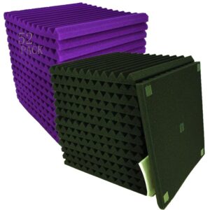 52 pack 12 "x 12 "x1" black/purple acoustic panels studio soundproofing foam wedge tiles,