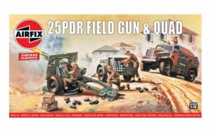 airfix quickbuild vintage classics 25pdr field gun & quad 1:76 military ground vehicles plastic model kit a01305v, multicolor