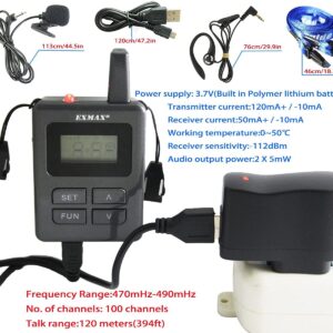 EXMAX ELGT-470 UHF Wireless Tour Guide Church Translation Equipment Voice Transmission 100 Channels Microphone Headset for Simultaneous Interpreting Interpretation Teaching(1 Transmitter 3 Receivers)