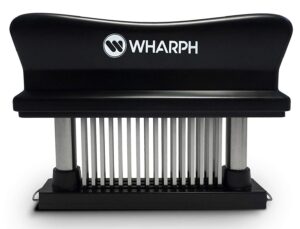 wharph premium meat tenderizer - manual hand held heavy duty and dishwasher safe 48-blade stainless steel razor pin press kitchen tool -great for tenderizing beef pork chicken bbq steak marinade