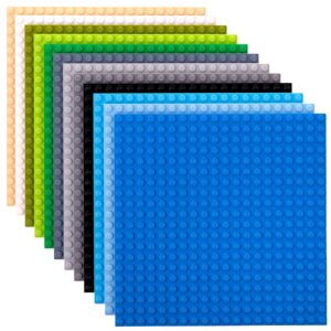 strictly briks compatible with lego 12 pack classic stackable baseplates 6x6, for building brick base plates 20x20 studs plates - building baseplate stackable for top & bottom sides, 12 nature colors