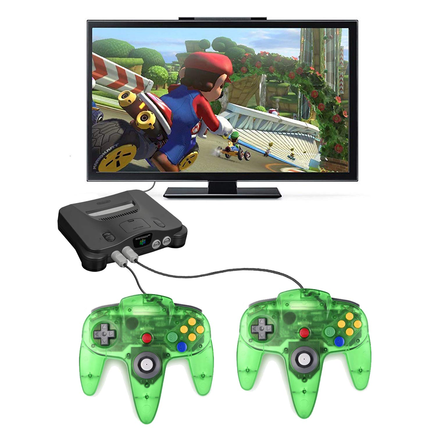 2 Pack Classic Controller for N64 Gaming, miadore Wired Retro Game Pad Joystick Remote Joypad for N64 Video Game System N64 Console - Jungle Green