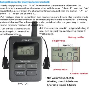 EXMAX ELGT-470 UHF Wireless Tour Guide Church Translation Equipment Voice Transmission 100 Channels Microphone Headset for Simultaneous Interpreting Interpretation Teaching(1 Transmitter 3 Receivers)