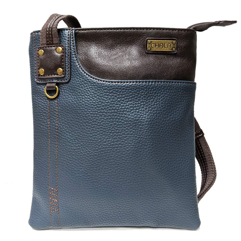 Chala Crossbody Phone Purse | SOFT PU Leather SWING Bag with Chala Mini Key fob (Navy_Metal OWl)