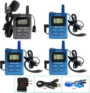 exmax elgt-470 uhf wireless tour guide church translation equipment voice transmission 100 channels microphone headset for simultaneous interpreting interpretation teaching(1 transmitter 3 receivers)