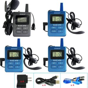 EXMAX ELGT-470 UHF Wireless Tour Guide Church Translation Equipment Voice Transmission 100 Channels Microphone Headset for Simultaneous Interpreting Interpretation Teaching(1 Transmitter 3 Receivers)