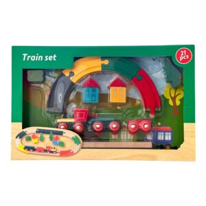 21 pc starter wooden train set - train tracks & accessories, magnetic trains cars for toddlers & older kids - compatible with major brand train sets