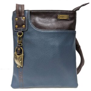 chala crossbody phone purse | soft pu leather swing bag with chala mini key fob (navy_metal owl)