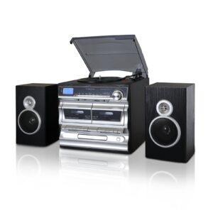 trexonic 3-speed turntable with cd player, double cassette player, bluetooth, fm radio & usb/sd recording